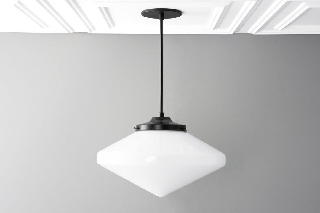 16in Large Glass Shade - Ceiling Lighting - Light Fixture - Downrod Pendant - Made in USA ...