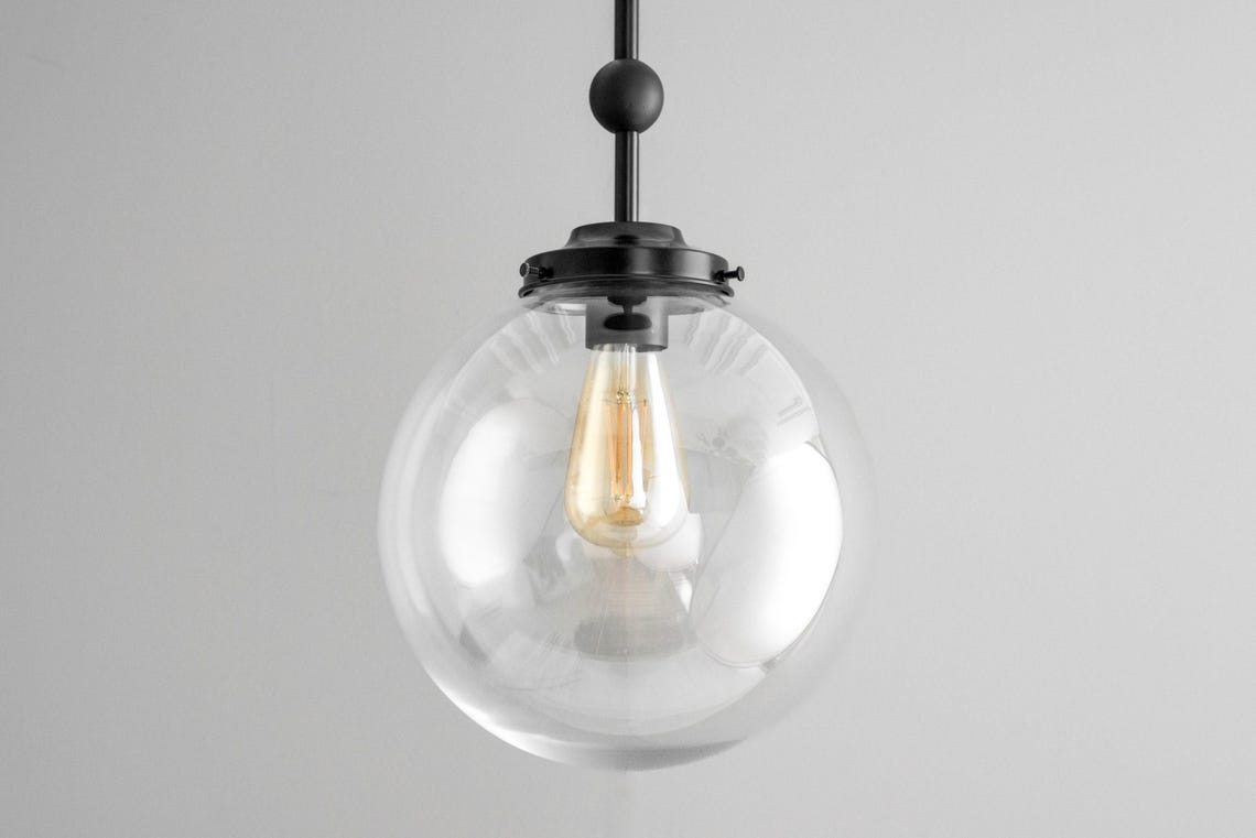 10in Clear Globe Lighting - Art Deco Pendant - Drop Lighting - Glass ...