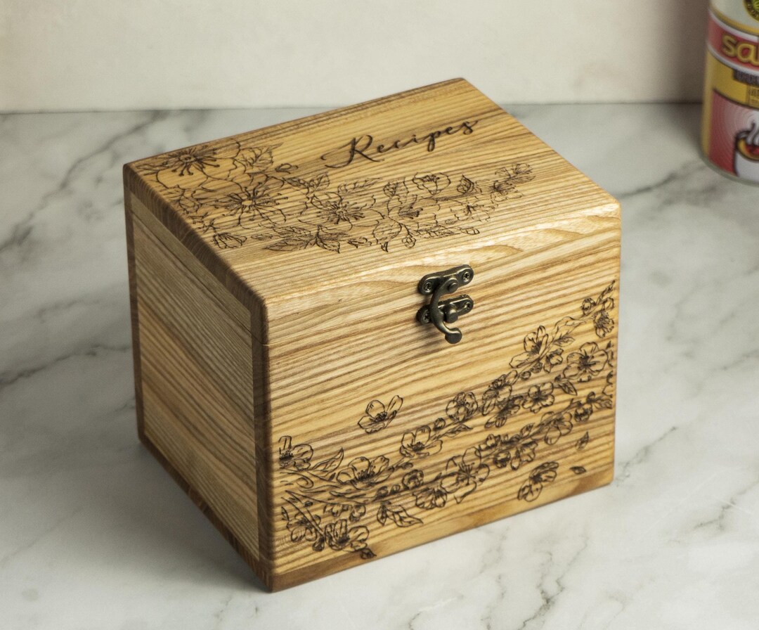 Personalized Engraved Wooden Family Recipe Box With Recipe Cards & 8 ...