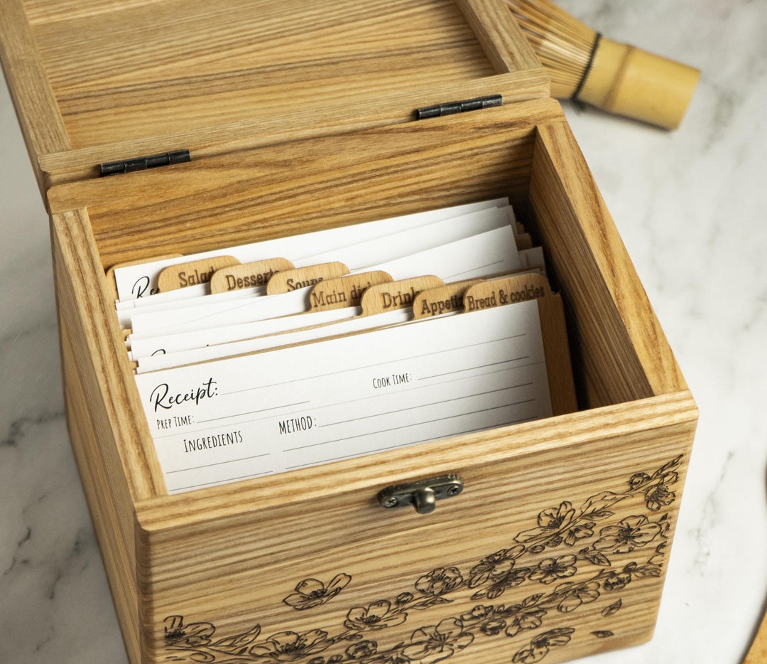 Personalized Recipe Box, Wooden Engraved Recipe Card Box With Dividers ...