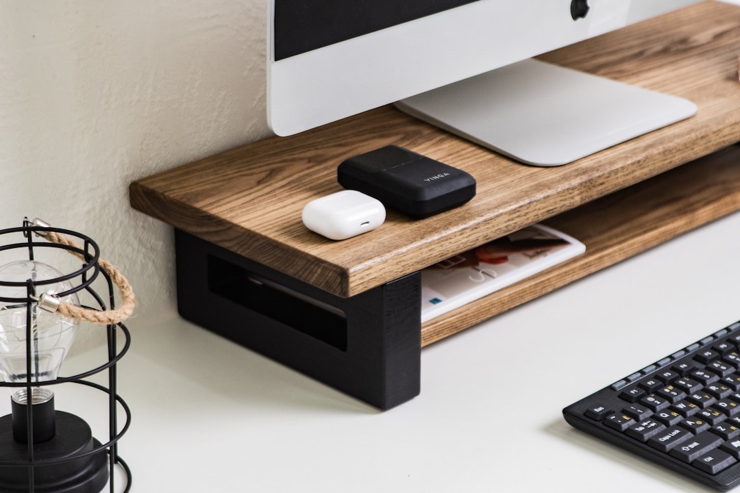 Office Shelf for Computer, Wood Monitor Stand, Desk Monitor Shelf ...