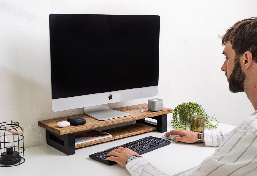 Monitor Stand Wood Monitor Riser Desk Shelf Dual Monitor Stand Computer ...