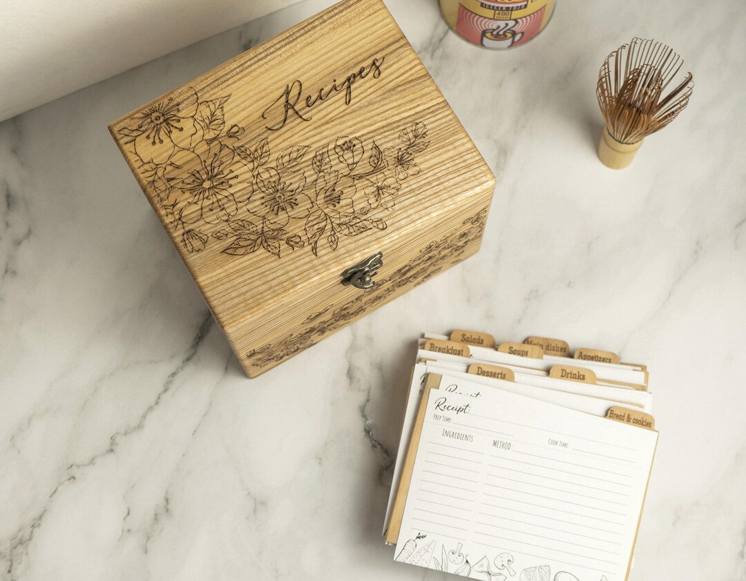 Wooden Recipe Box With Dividers, Custom Engraved Recipe Box ...