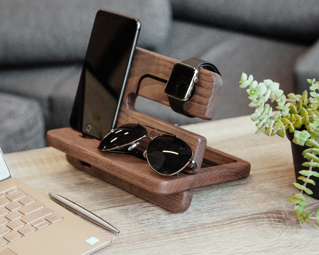 Wood Desk Organizer for Devices, Personalized Docking Station ...