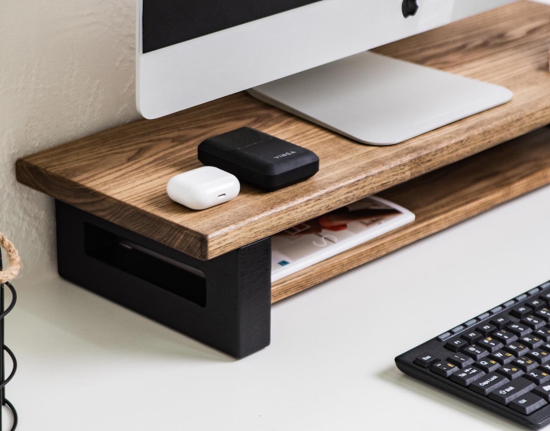 Desk Shelf Monitor Stand With Storage, Large Wood Monitor Stand Holder ...