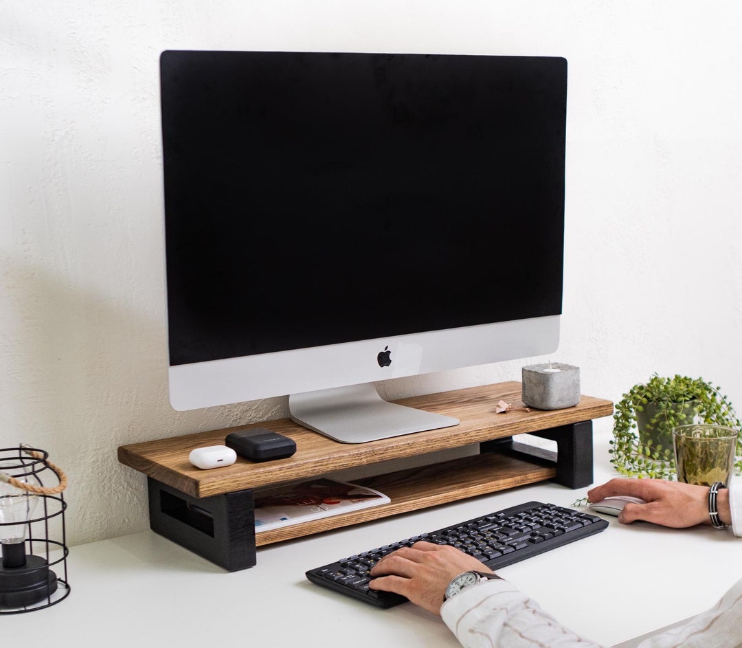Wood Monitor Stand With Shelf, Wooden Monitor Riser, Laptop Stand, Desk ...