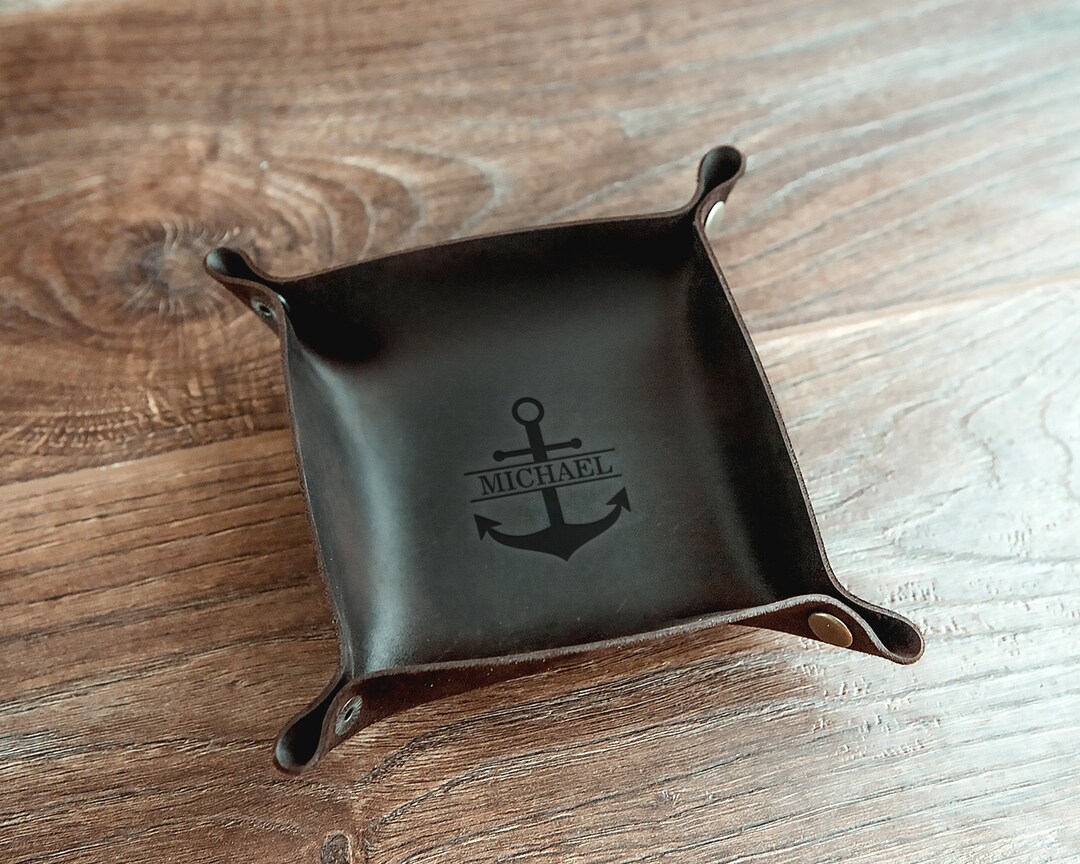 Leather Ring Dish, Personalized Leather Valet Tray, Gift for Men ...
