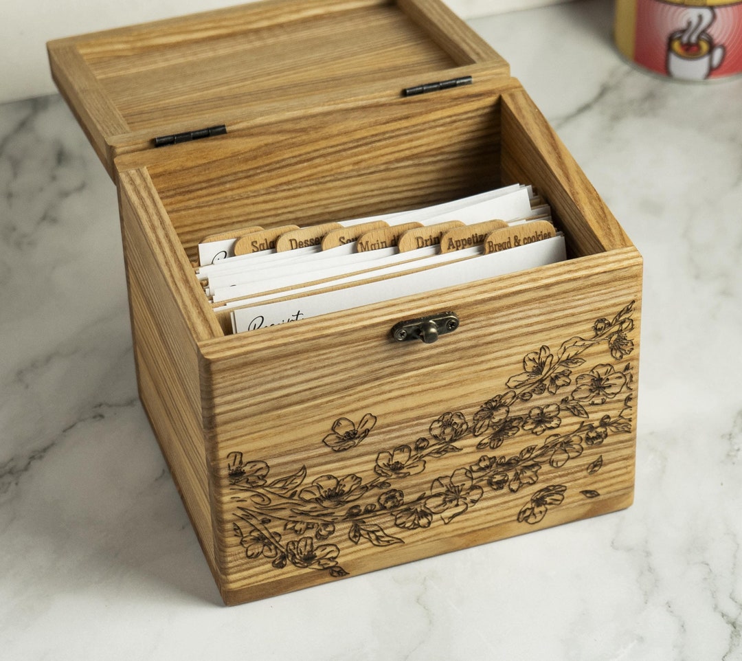 Wooden Recipe Box, Personalized Engraved Recipe Card Box, Custom Recipe ...