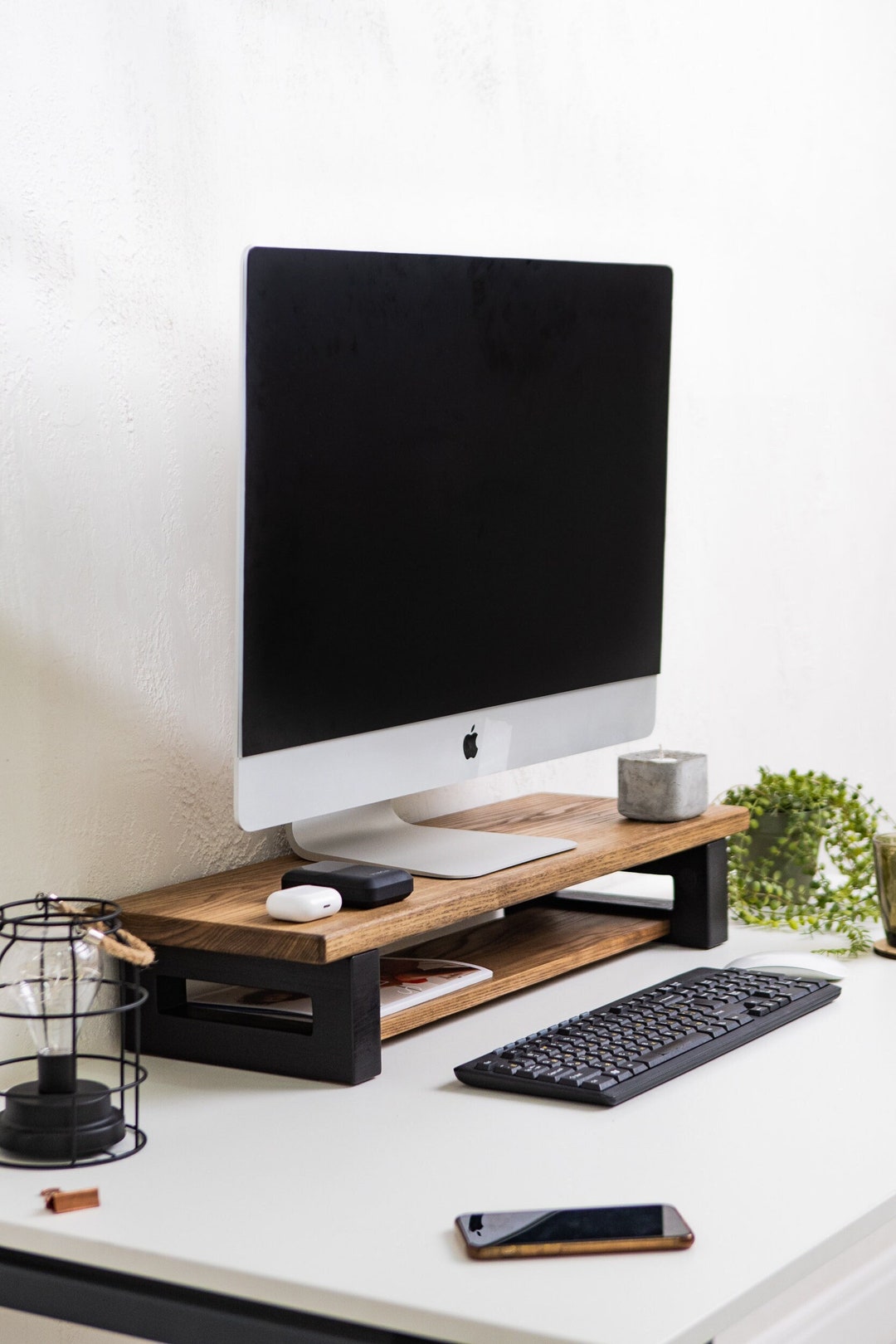 Monitor Stand Riser With Shelf, Wooden Imac Stand, Computer Stand for ...