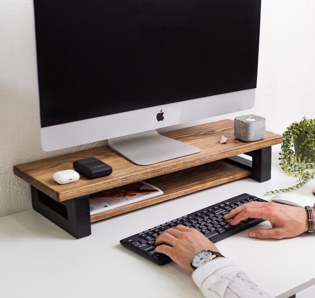 Desktop Riser With Storage, Wooden Monitor Stand, Desktop Monitor Riser ...