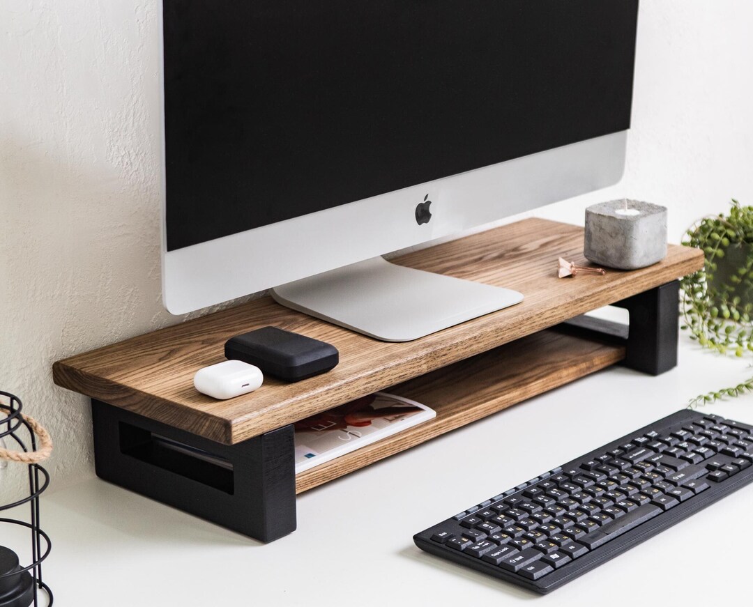 Handmade Solid Wood Monitor Riser With Shelf, Ergonomic Desk Organizer ...