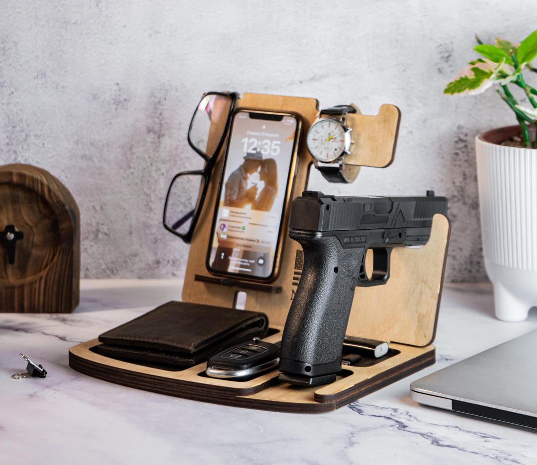 Personalized Wood Docking Station, Pistol Stand, Police Officer Gift ...
