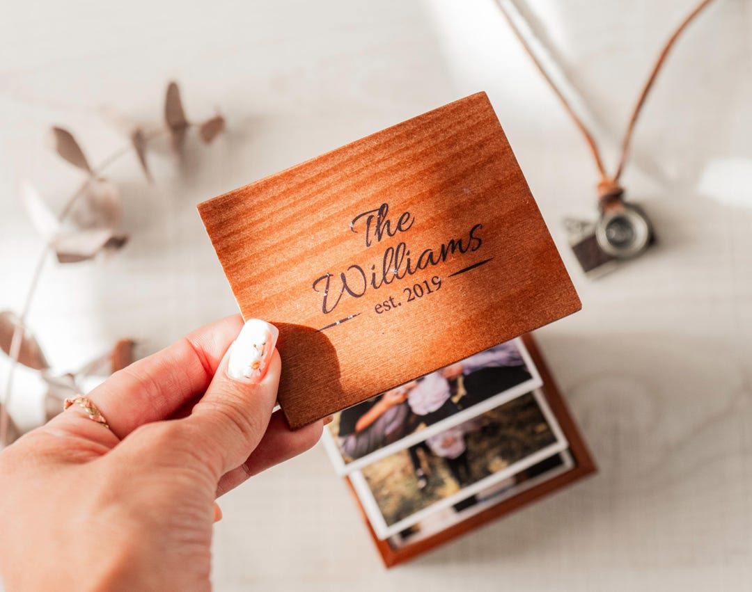 Custom Photo Memory Box, Personalized Wooden Photo Box, Hand-cranked ...