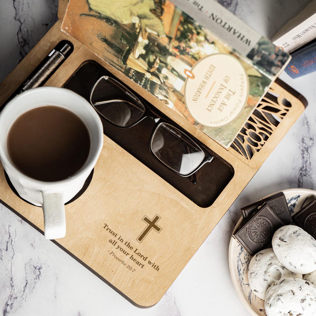 Engraved Catholic Gift, Wooden Book Stand With Religious Design ...