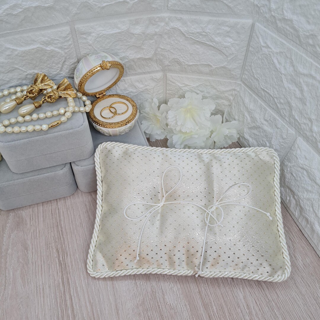 Wedding Ring Bearer Pillow Gold Fabric Cushion With a Rope Ribbon and a ...
