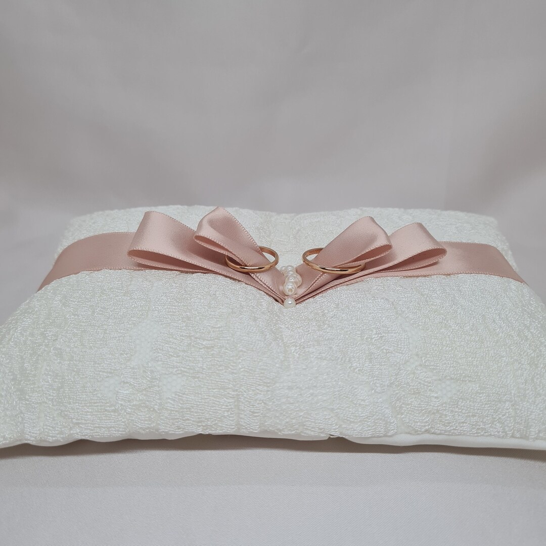 Ivory Wedding Ring Bearer Pillow Ivory Satin With Beige Ribbon and Faux ...