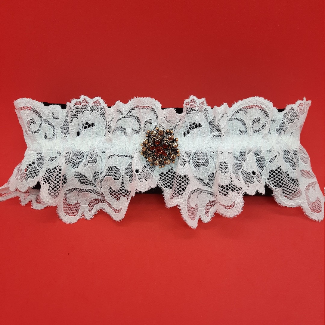 White Lace Garter Wedding Garter for Bride Toss Garter With Bronze ...