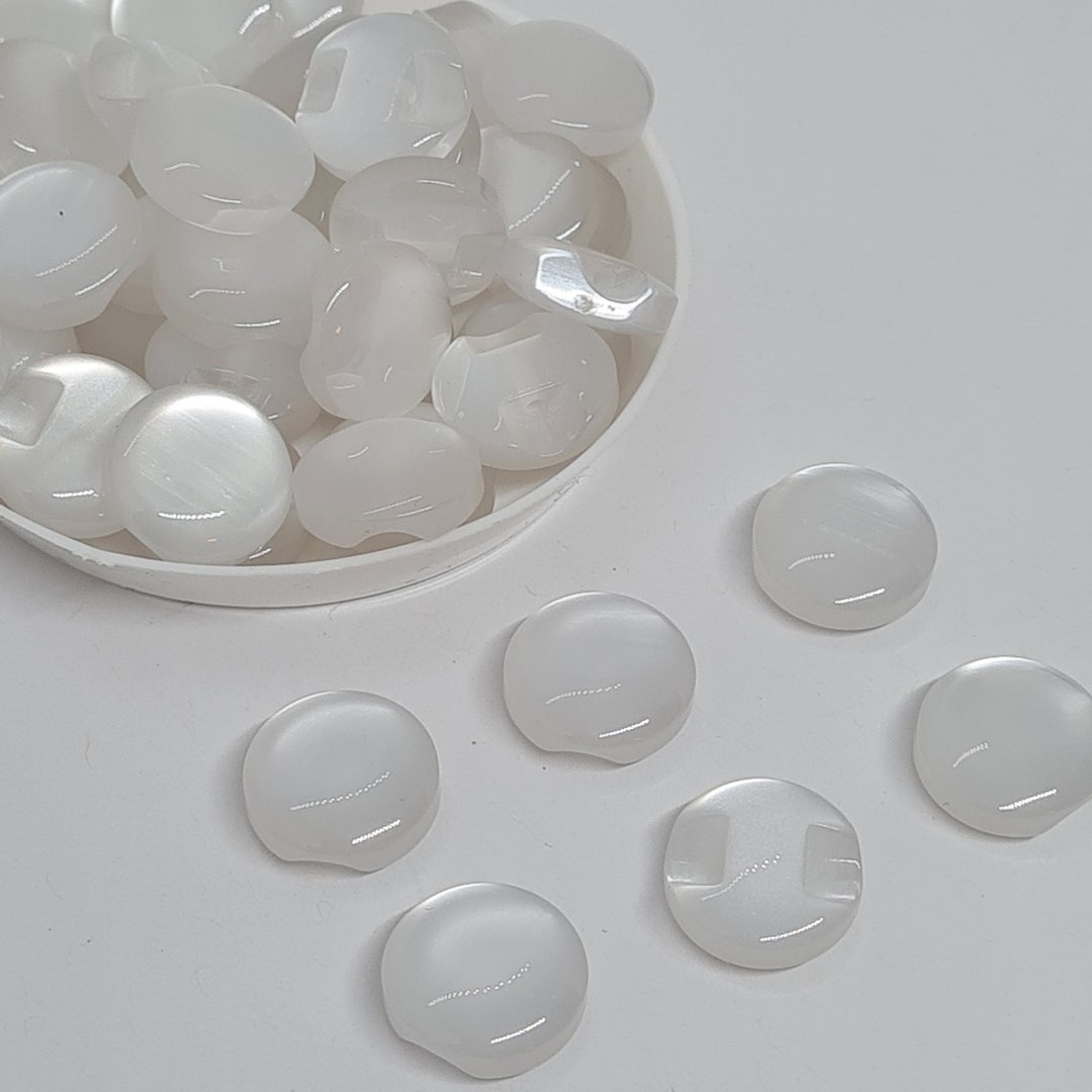 Moonglow Effect White Shank Buttons Set of 6 White Gloss Bridal Acrylic ...