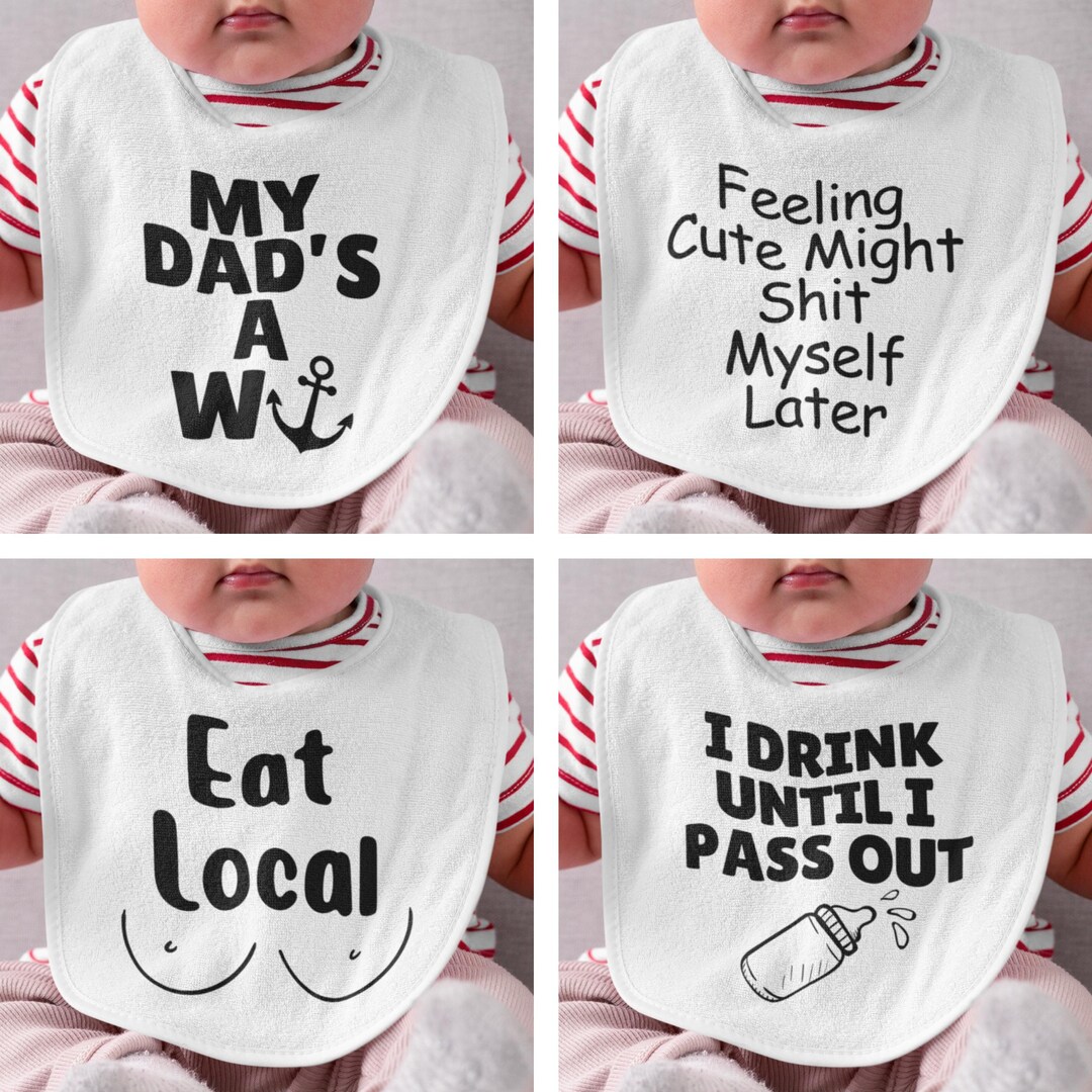 Hilarious Funny Novelty Baby Bibs Banter Joke New Baby Gift / New ...