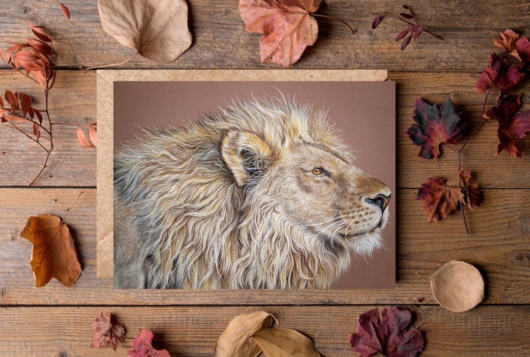 Lion Card 7x5'' - Beautiful Animal Card - Blank Inside - Male Lion ...