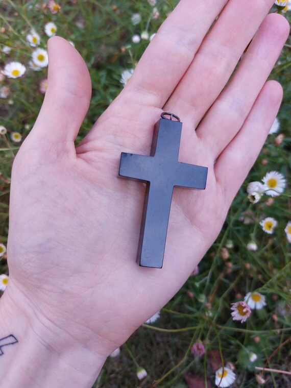 Rare Victorian Whitby Jet Gothic Cross Pendant. Origi… - Gem