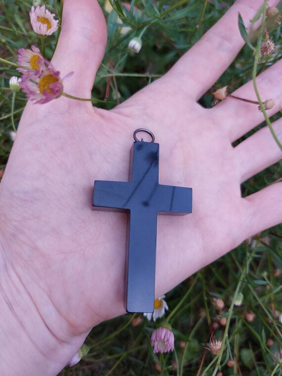 Rare Victorian Whitby Jet Gothic Cross Pendant. Origi… - Gem