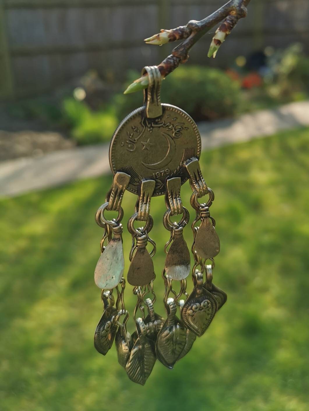 Exotic Talisman Pendant. Lucky Coin with Decorative Leaf | Etsy