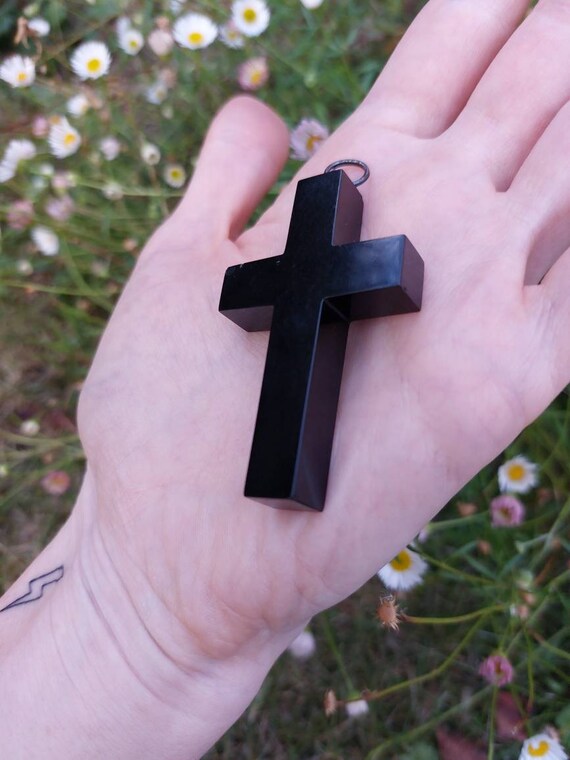 Rare Victorian Whitby Jet Gothic Cross Pendant. Origi… - Gem