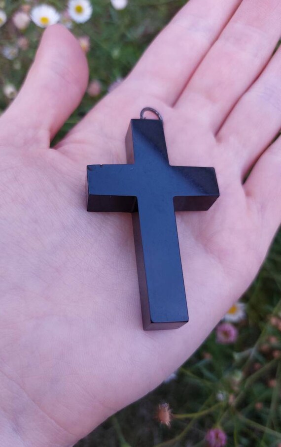 Rare Victorian Whitby Jet Gothic Cross Pendant. Origi… - Gem