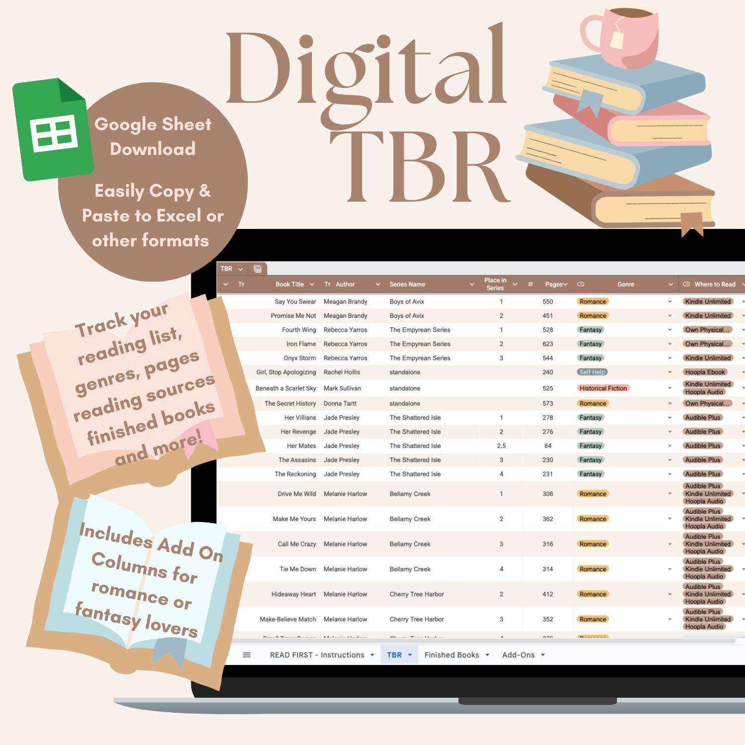 Digital TBR | Simple Book List Worksheet | Ultimate Book Tracker ...