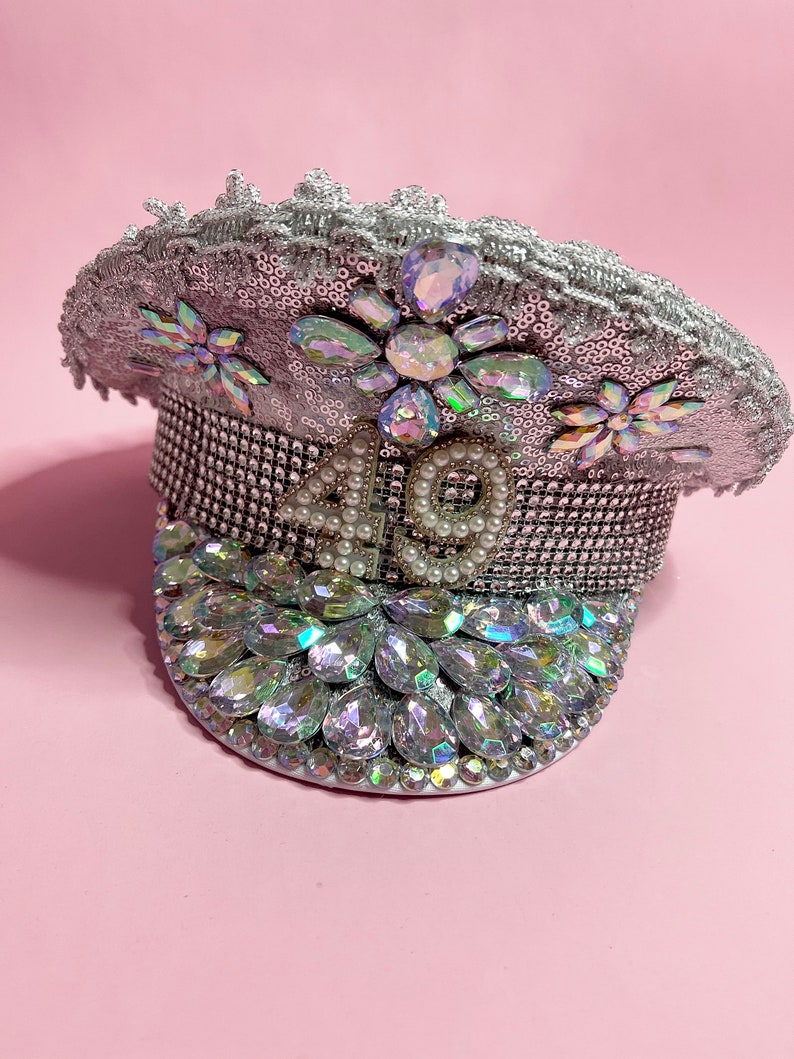 Rhinestone Sequin Beaded Luxury Birthday Captain Hat Accessories Party ...