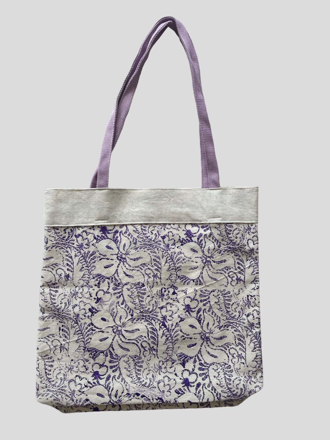Flower Power Tote Bag With Purple Block Print - Etsy
