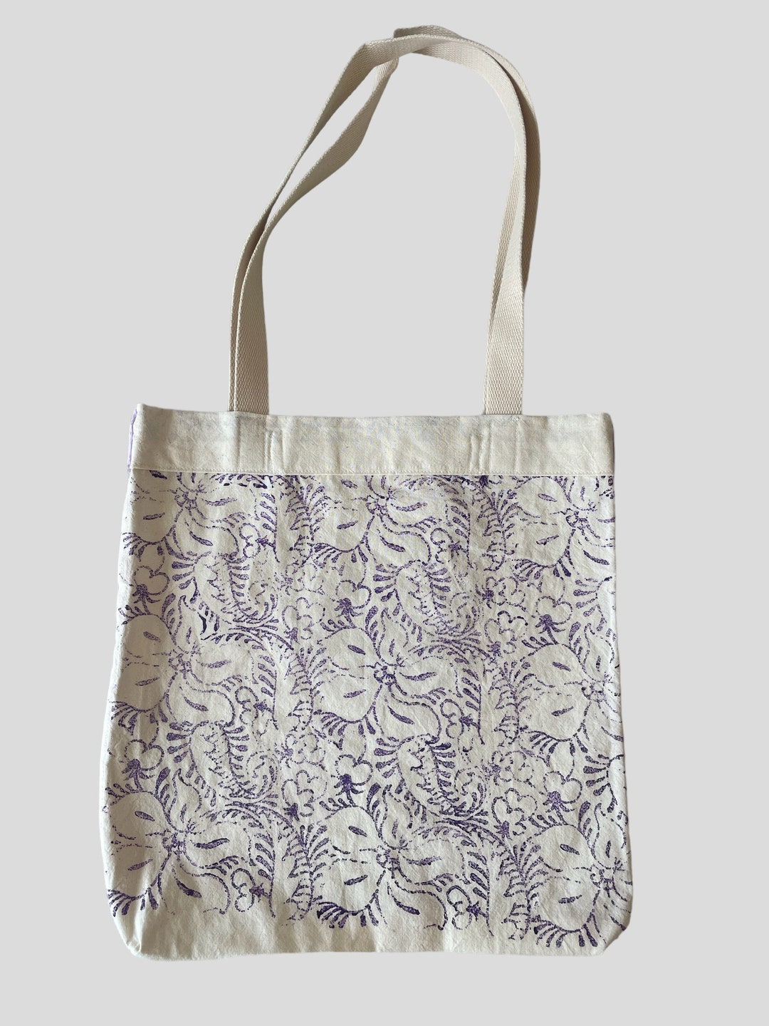 Flower Power Tote Bag With Purple Block Print - Etsy
