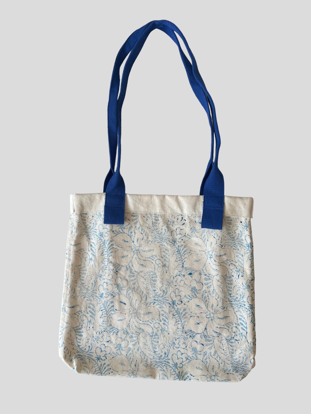 Tote Bag Flower Power Tote Bag With Blue Block Print - Etsy