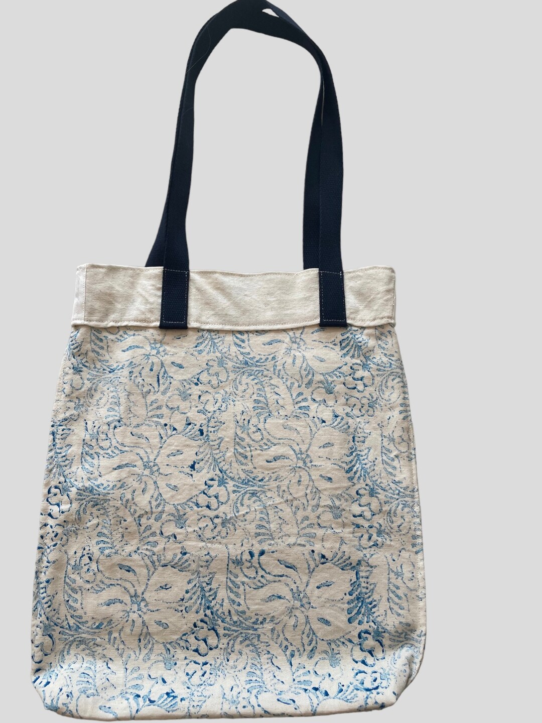 Flower Power Tote Bag With Blue Block Print - Etsy