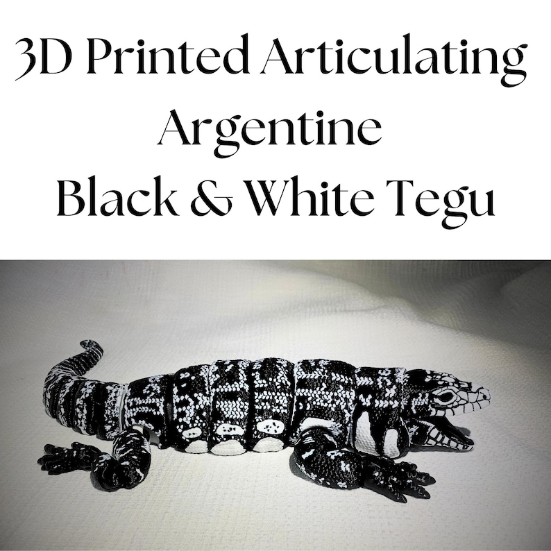 3D Articulated Black and White Tegu Realistic XL Large Size 3D Printed ...