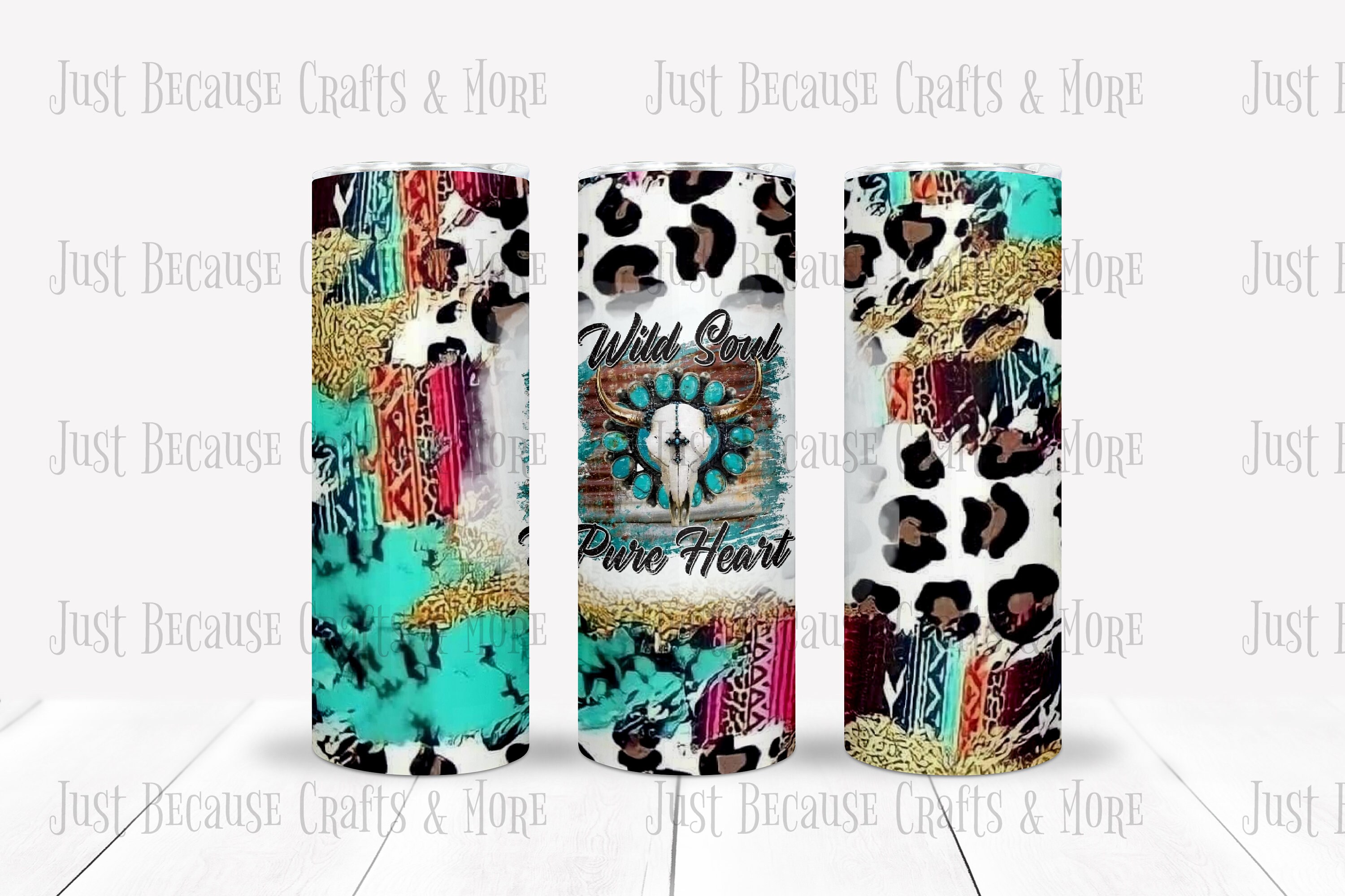 Wild Soul Cow Skull Western Tumbler Wrap, Cowhide, Boho, Skinny Tumbler ...