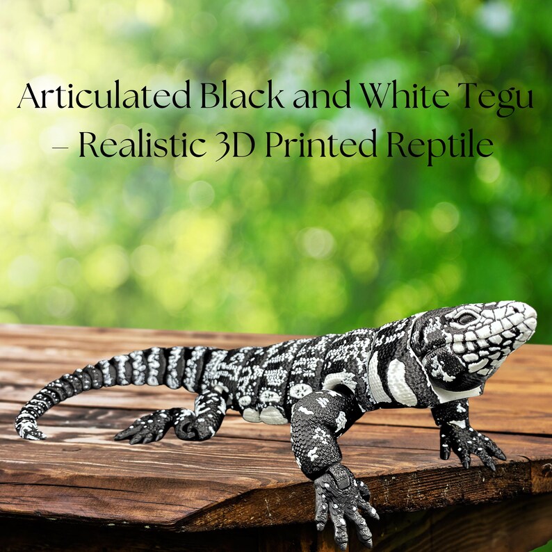 3D Articulated Black and White Tegu Realistic 3D Printed Reptile Toy ...