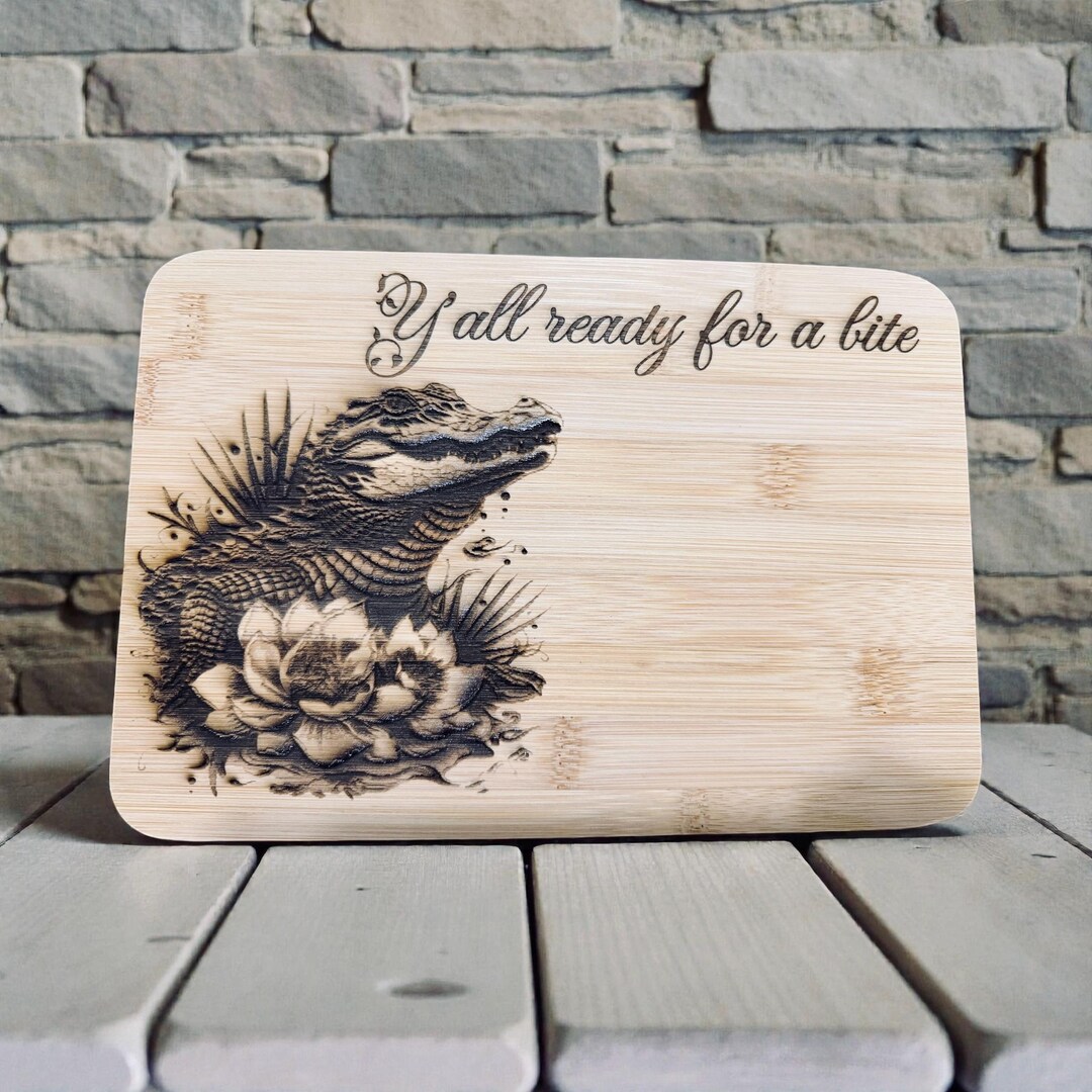 Alligator Engraved Bamboo Cutting Board | “ready for a Bite” | Small ...