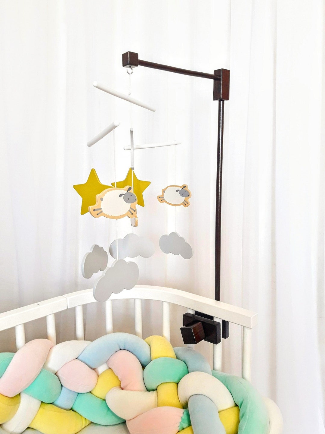 Wooden Holder for Baby Crib Mobile, Baby Mobile Wood Arm, Brown Nursery ...