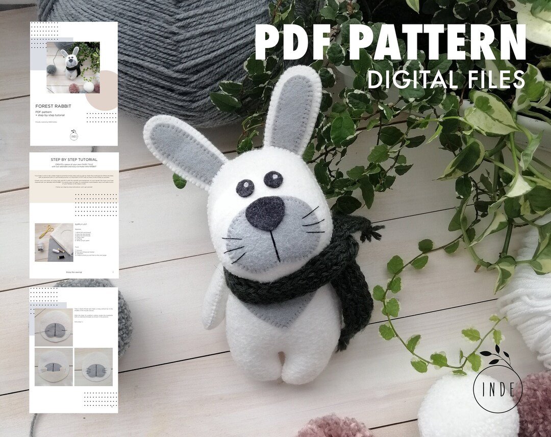 Toy Bunny PDF Pattern + Step by Step Sewing Tutorial, Stuffed Animal ...