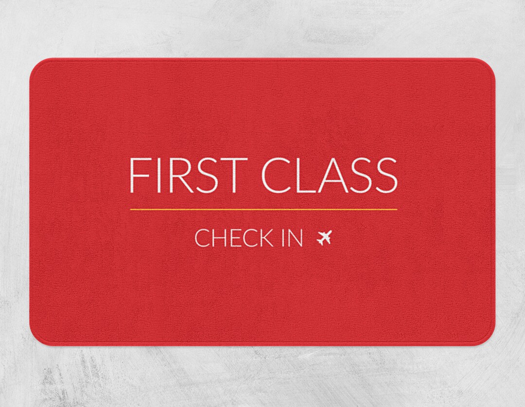 First Class Check in Bath Mat | Red and Gold Airplane Priority ...