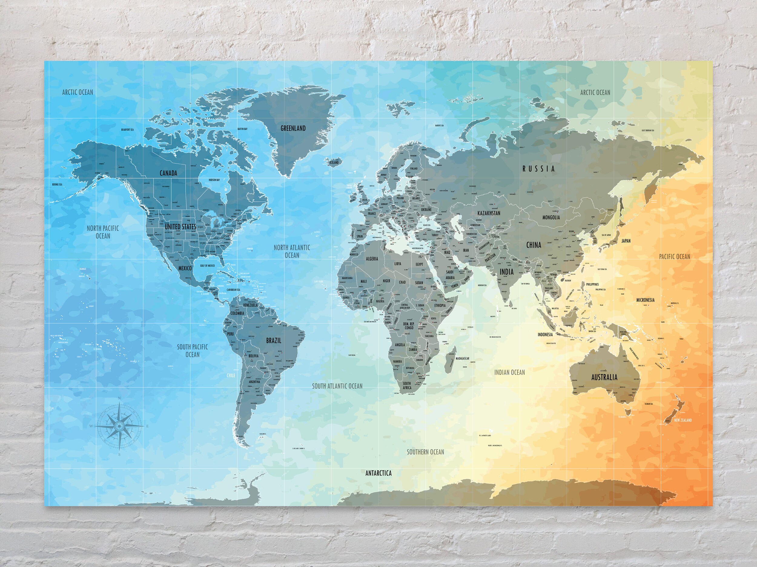 World Map Poster | Colorful Travel Map Wall Poster | World Cities ...