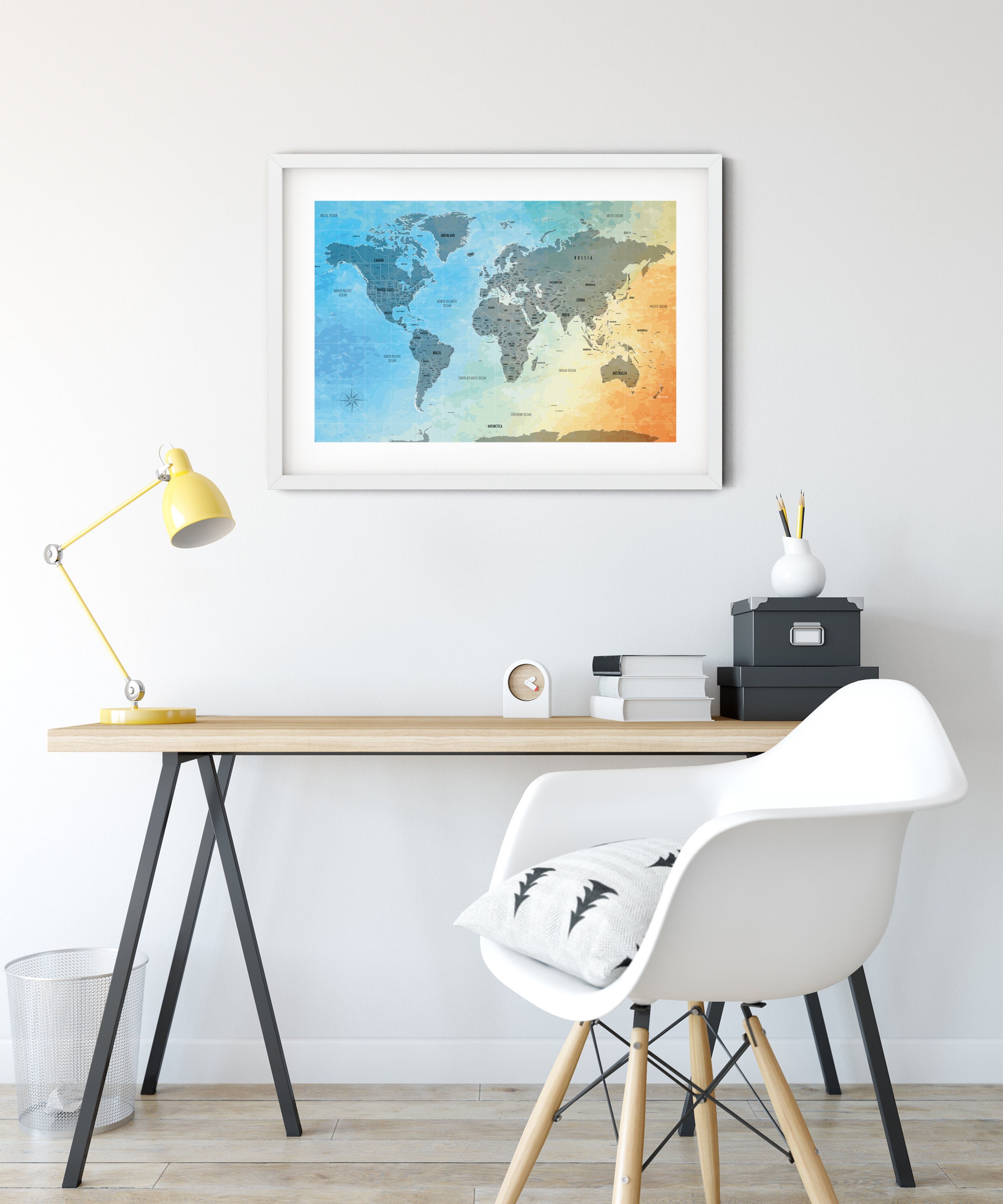 World Map Poster | Colorful Travel Map Wall Poster | World Cities ...