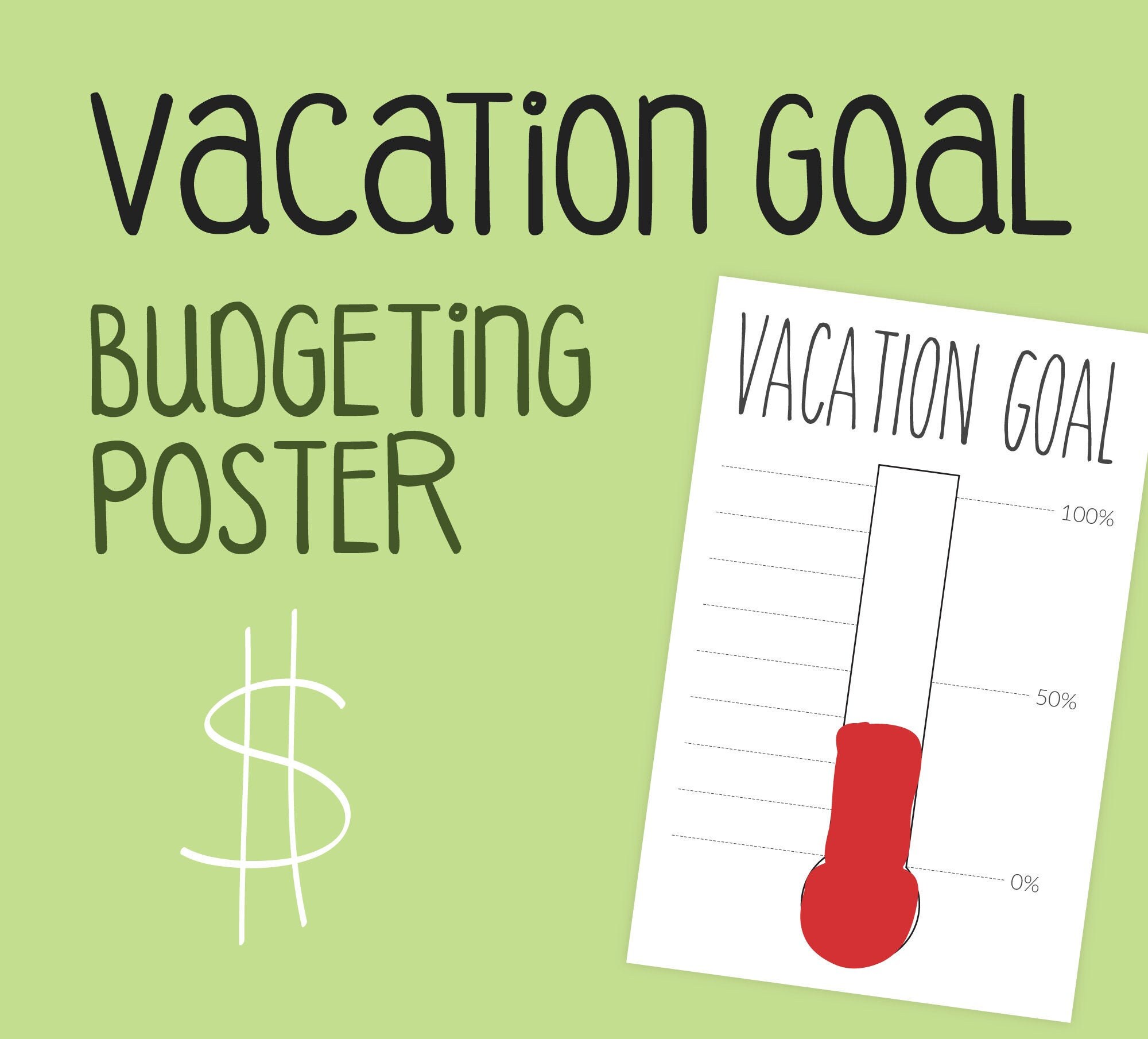Vacation Goal Printable Poster - Color in Thermometer - Vacation ...
