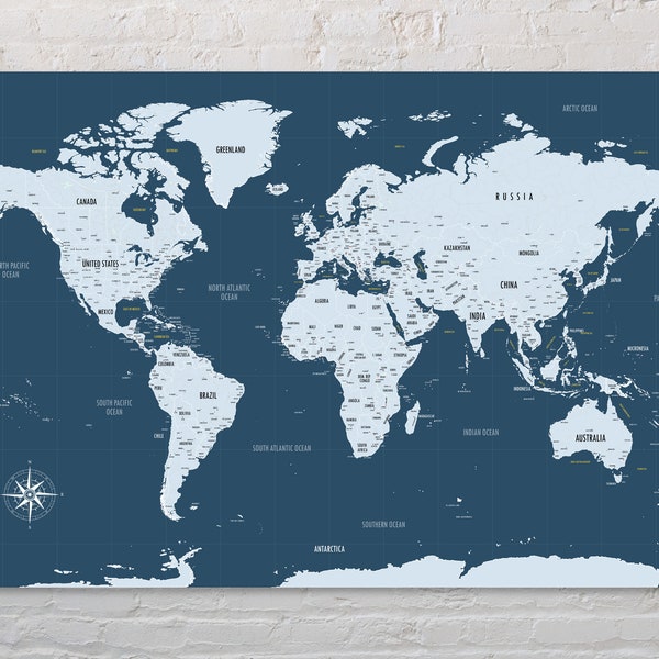 Blue Map Poster Wall - Etsy UK