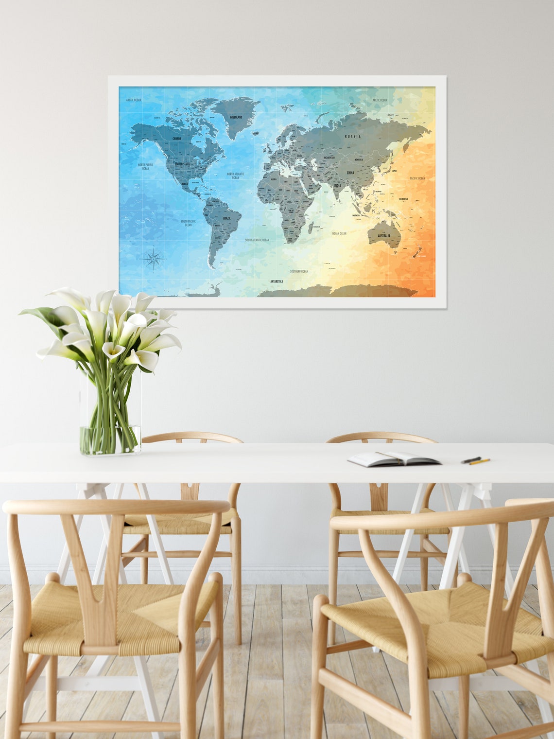 World Map Poster Colorful Travel Map Wall Poster World Cities, States ...