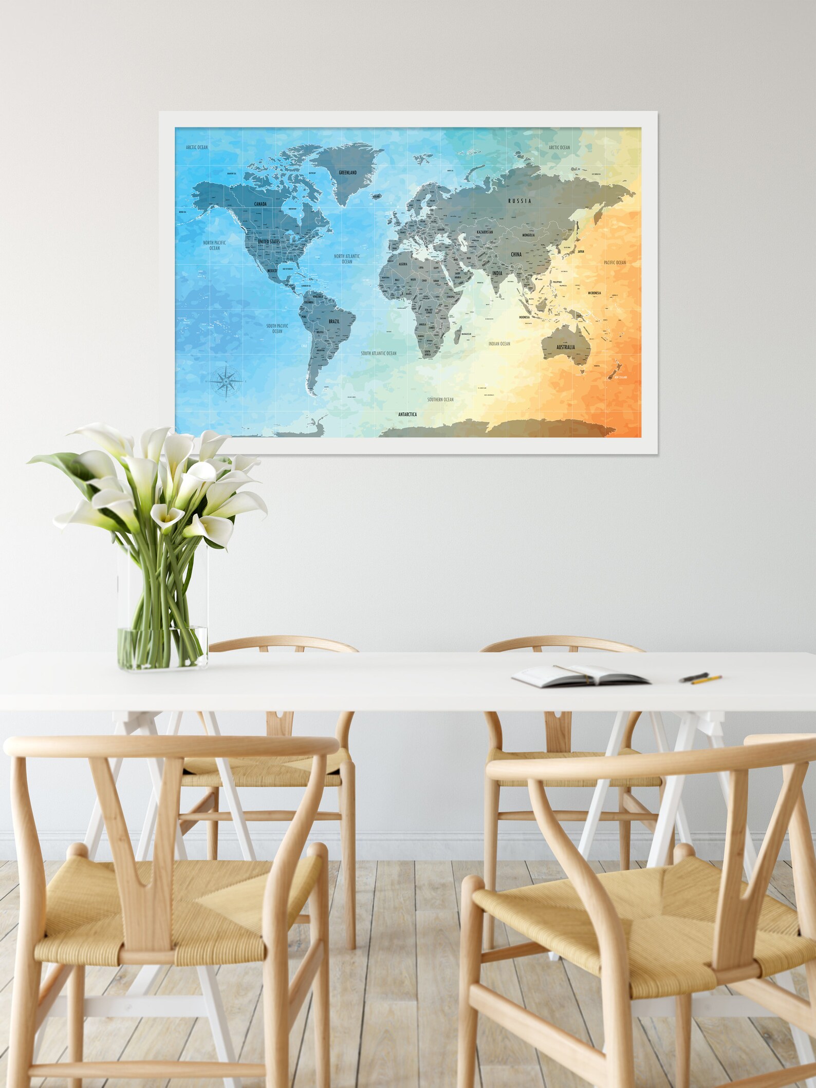 World Map Poster | Colorful Travel Map Wall Poster | World Cities ...
