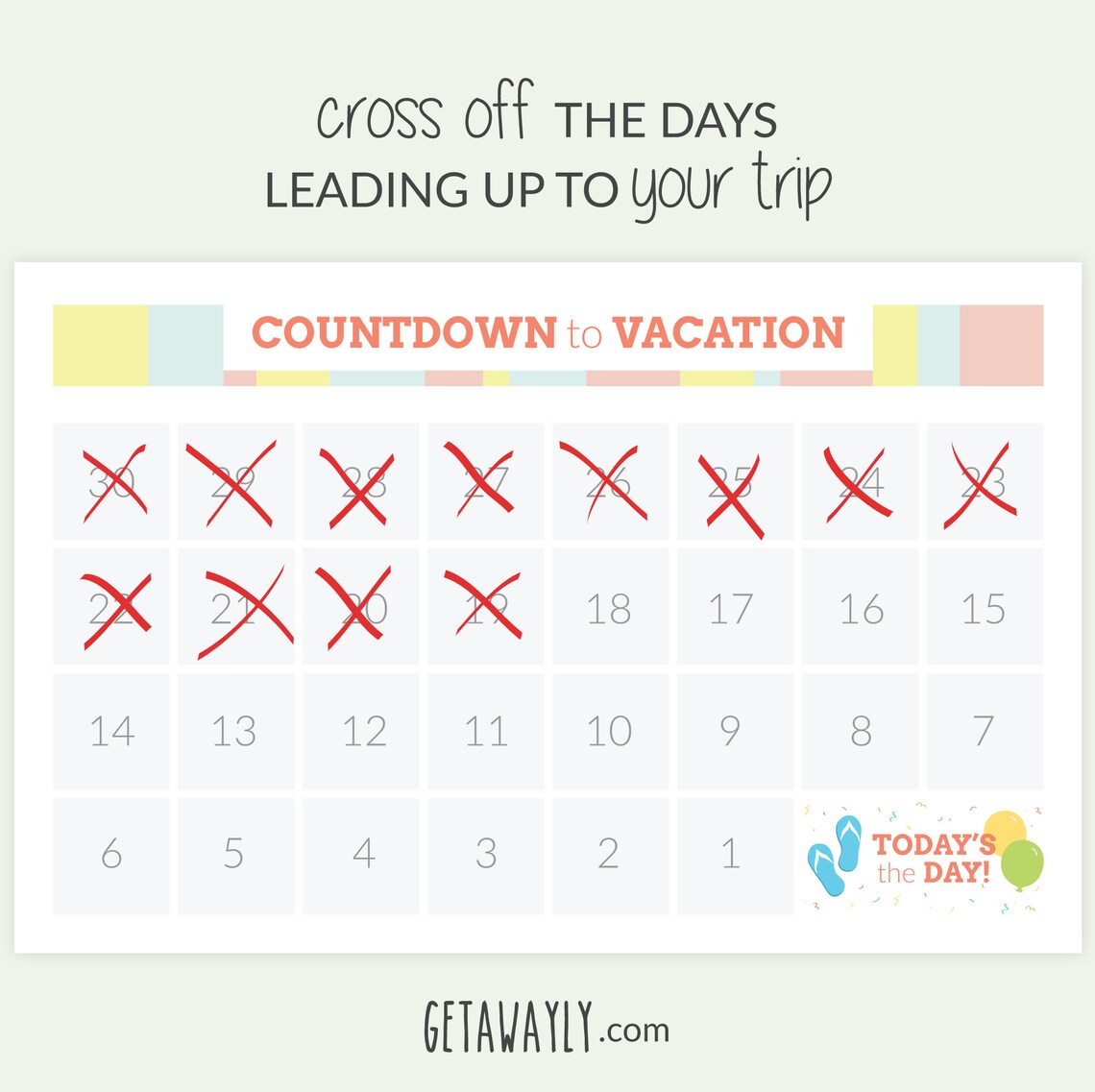 Vacation Countdown Printable Poster - 30 Day Countdown - Travel ...