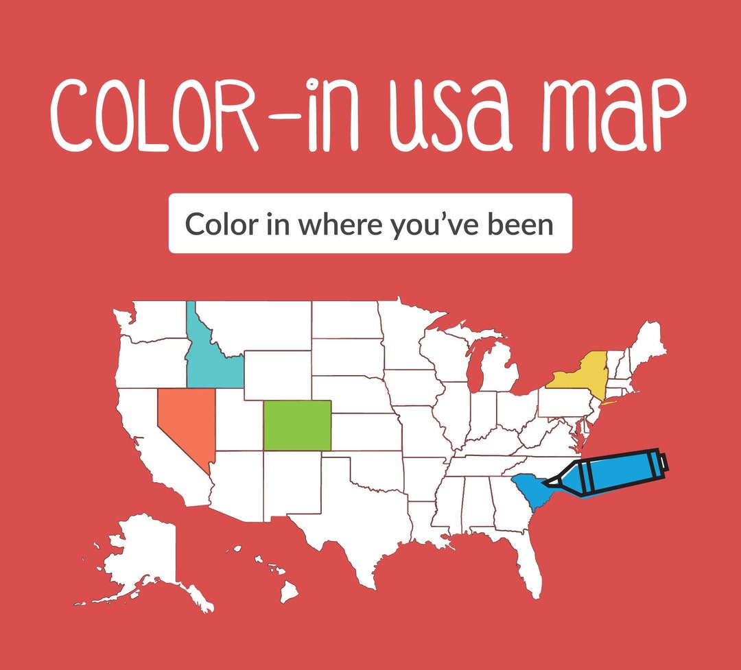 Color-in USA Map Printable - Color Where You've Traveled - Etsy